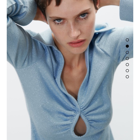 Zara | Tops | Zara Womens Blue Open Details Ruched Top Blouse | Poshmark